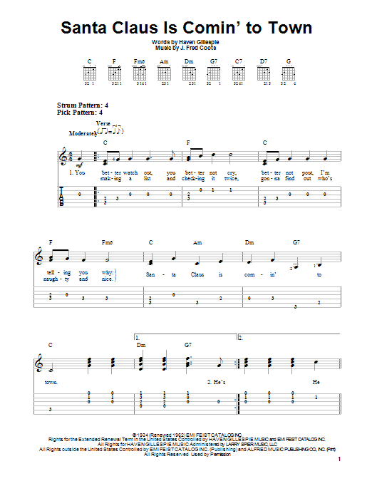 Santa Claus Is Coming To Town Guitar Chords